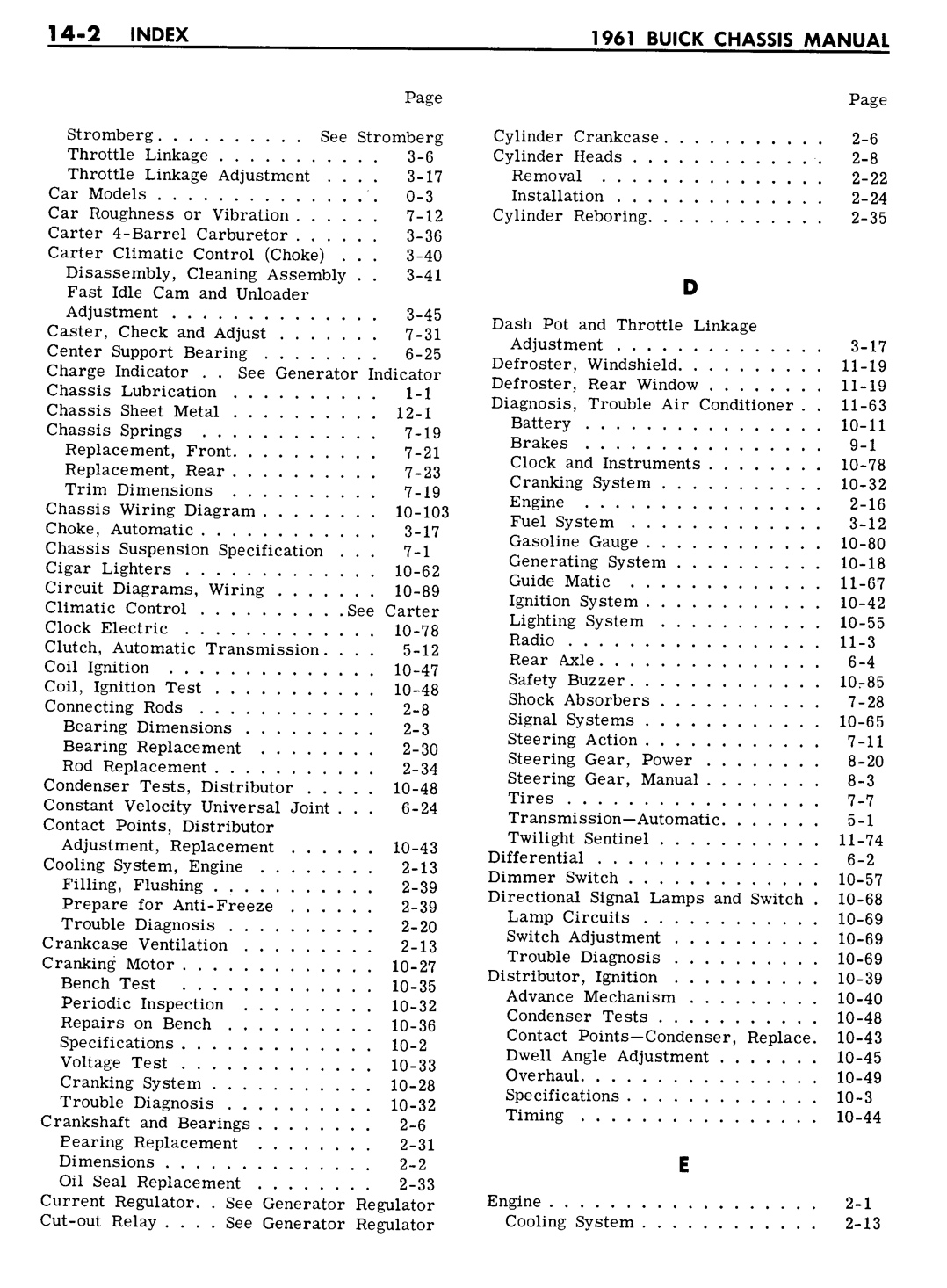 1961 Buick Chassis Service Manual - Index Page 2 of 6